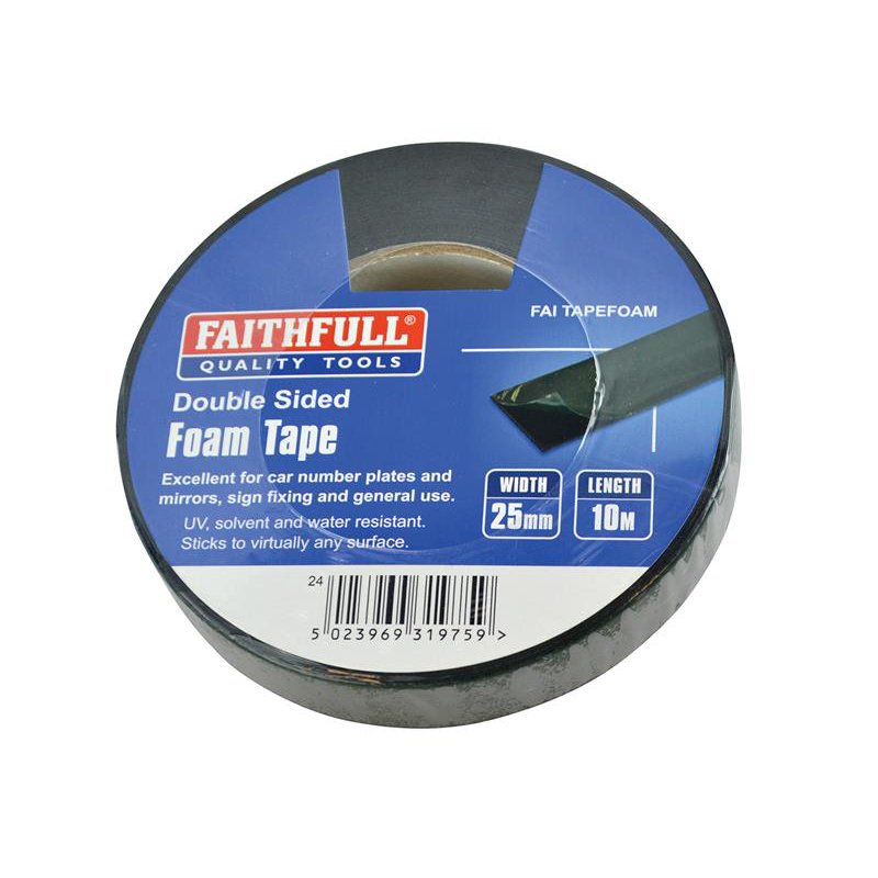 Faithfull - Double-Sided Foam Tape Black 25mm x 10m | IMS