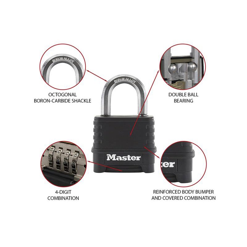 Master Lock - Excell 4-Digit Black Finish Combination 50mm Padlock | IMS