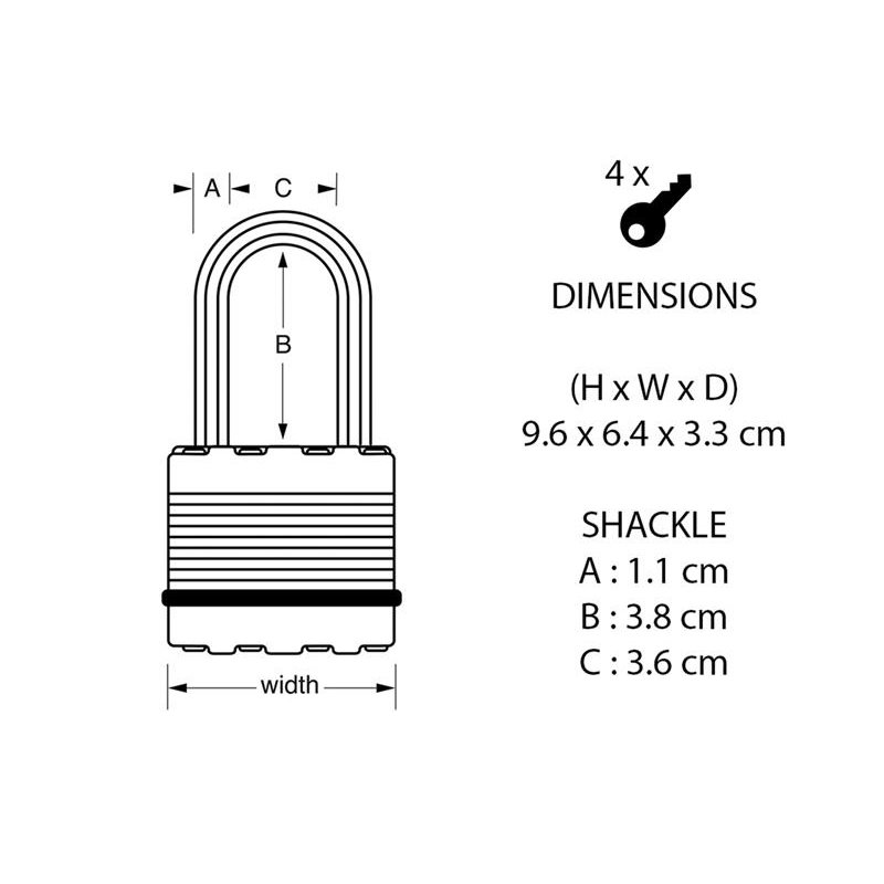 Master Lock - Excell Laminated Steel 64mm Padlock 5-Pin - 38mm Shackle ...