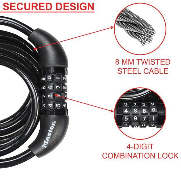 Master Lock - Self Coiling Combination Cable 1.8m x 8mm | IMS
