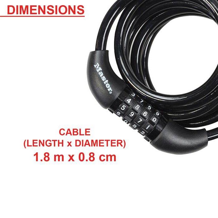 Master Lock - Self Coiling Combination Cable 1.8m x 8mm | IMS