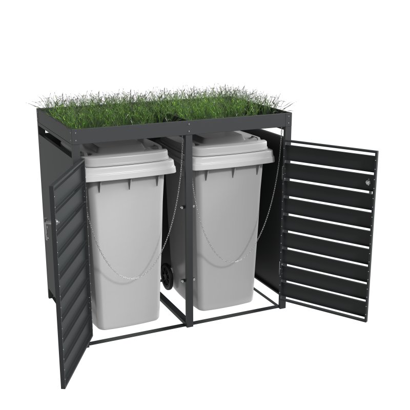 Ecoscape - Double Bin Storage with Planter - Woodgrain Charcoal | IMS